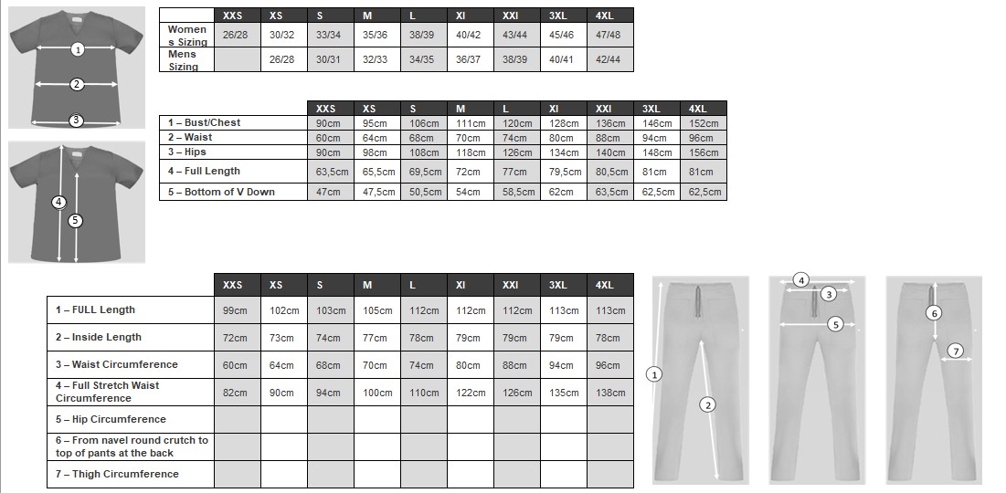 Scrub Top Styles & Sizing Chart - Hotdog Scrubs
